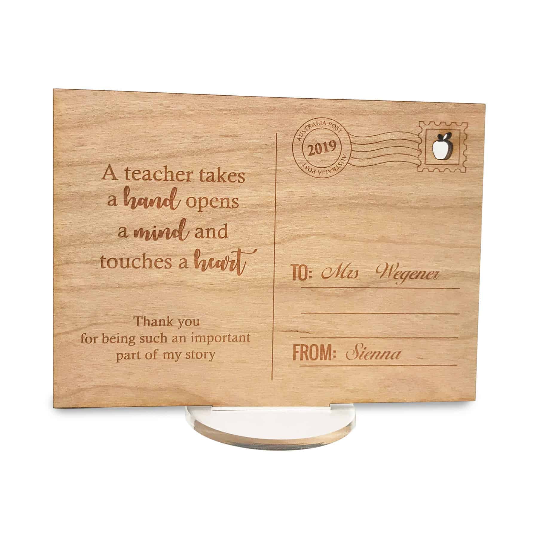 Wooden post card Gift for Teacher with stand – The Engraving Shop