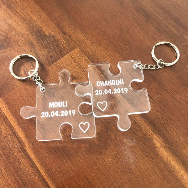 Clear Acrylic 2x Jigsaw Puzzle Keyrings Valentines Day Couple Gift Set ...